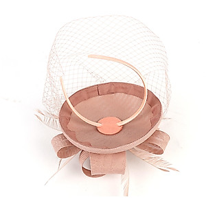 Focupaja Fascinators Hats Women Pillbox Hat with Mesh Veil Feathers Derby Headband Wedding Headwear Tea Party Hair Clip 20s 50s Top Hat W4-38-Pink