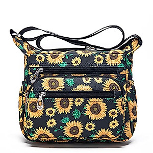 Nawoshow Nylon Floral Multi-Pocket Crossbody Purse Bags for Women Travel Shoulder Bag (Sun Flower)