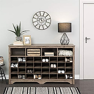 Pemberly Row Transitional 36 Cubby Wooden Shoe Cubby Console in Drifted Gray