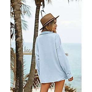 Ekouaer Women Pajama Sets 2 Piece Summer Lounge Sets utton Down Shirts and Casual Shorts with Pockets,Light Blue Large