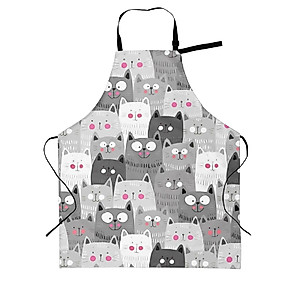 Nameapo Cartoon Kitty Cat Home Aprons 2 Pockets 33"×28" for Men Women, Cute Animal Gray Waterproof Crafting Restaurant Baking/BBQ Apron
