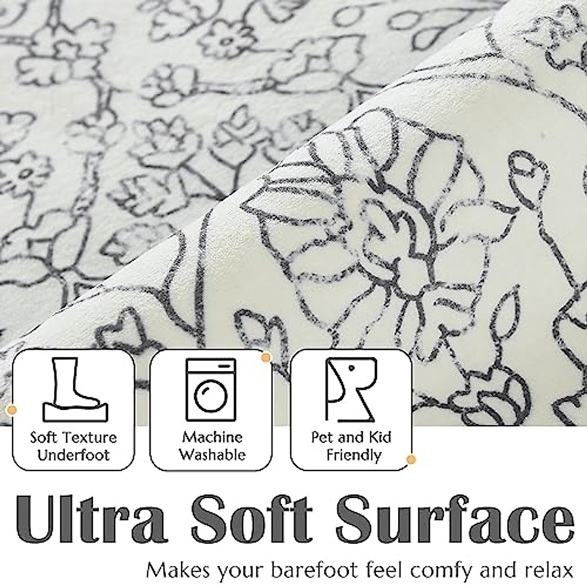 jinchan Area Rug 5x7 Rug Washable Boho Bedroom Rug Indoor Floral Print Carpet Distressed Thin Rug Accent Rug Lightweight Living Room Dining Room Kitchen Grey On Cream