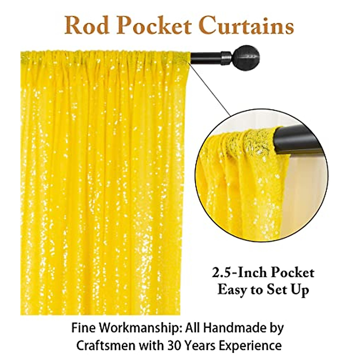 Sparkle Backdrop Curtain Yellow 2 Panels Set Sequin Photo Backdrop 2FTx8FT Sequin Backdrop Curtain Pack of 2-1220S
