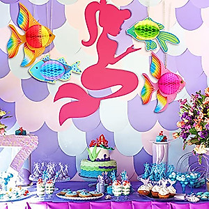 9 Pieces Hanging Fish Tissue Honeycomb Decorations Tropical Fish Party Decor Supplies for Fish under the Sea Mermaid Ocean Beach Themed Home School or Office Luau Hawaiian Birthday Party Decorations