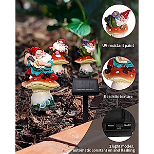 LOGUIDE Outdoor Garden Gnome Statue Solar Lights,Set of 3 LED Resin Mushroom Gnome Garden Stake Lights,Waterproof Outdoor Figurine for Garden,Yard,Flower Bed,Grave,Walkway Decor,Gift for Gnome Lovers
