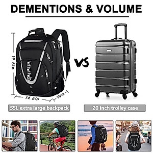 18.4 Laptop Backpack for Men, 55L Extra Large Gaming Laptops Backpack with USB Charger Port, TSA Friendly Flight Approved RFID Anti-theft Pocket, Water Resistant Suiltable for Travel Business Work