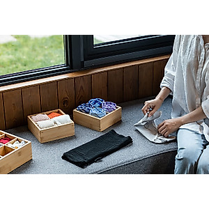 GOBAM Bamboo Tie Box, 4 Compartments - Tie Organizer for Drawer - Storage Box Organizer for Men, Pocket Square, Neck ties, Keys, Tie Clips & Cufflinks - Natural