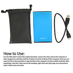PUSOKEI Portable External Hard Drive, USB 3.0 Mobile Hard Drive, with Storage Bag, for Notebooks, All‑in‑Ones, Desktop Computers, for OS X/XP/Win7/ Win8/Win10/Linux（120G）