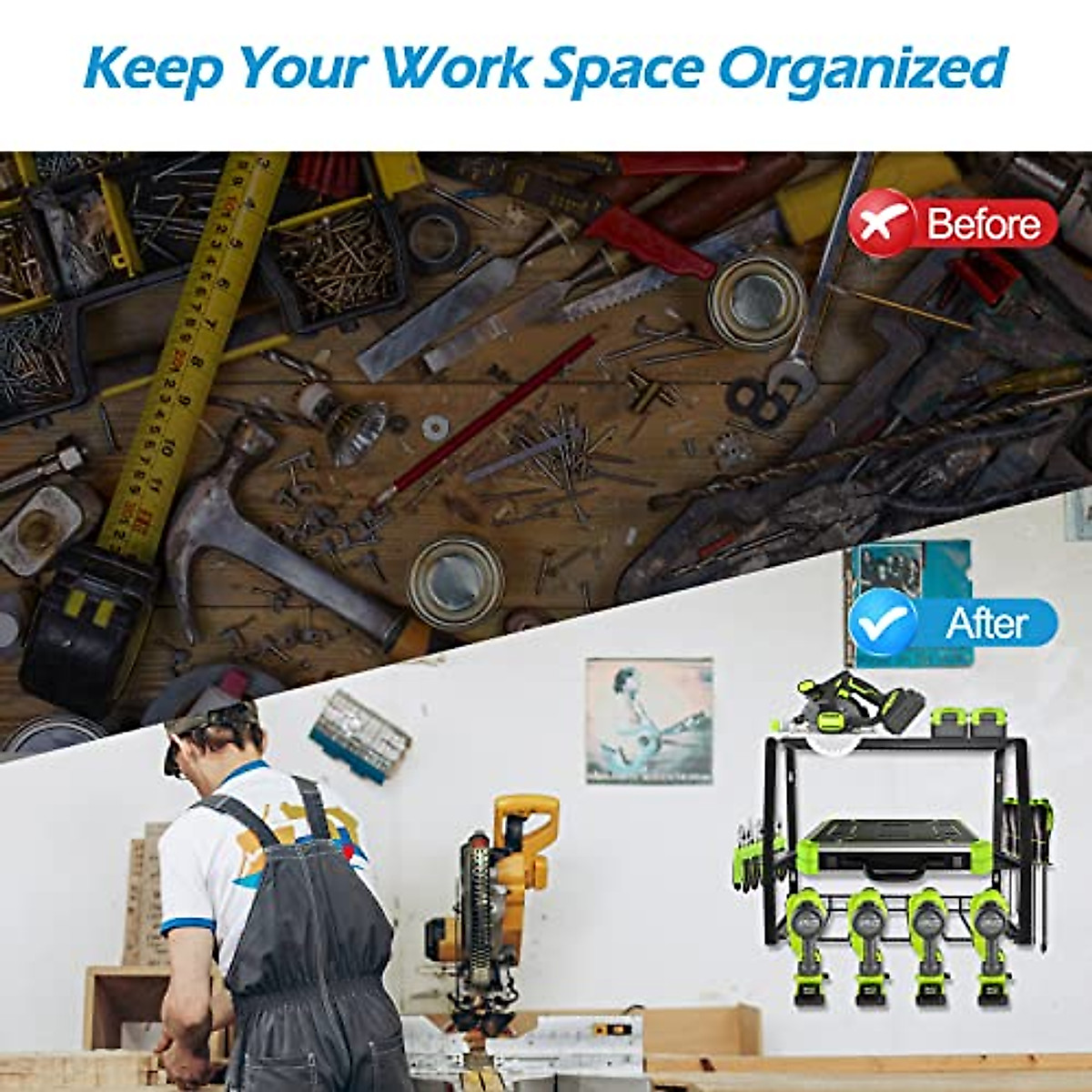 Eweenetu Power Tool Organizer, Heavy Duty Metal Floating Tool Shelf, Cordless Drill Holder Wall Mount, Garage Organization Utility Storage Rack, Perfect for Father's Day, USA Made