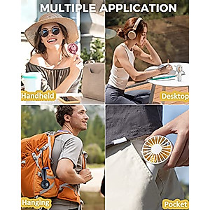 RJVW Portable Handheld Fan Mini Fan, Personal Hand Held Fan, USB Rechargeable Small Portable Fan, 3 Speeds Battery Operated Pocket Mini Fan, Powerful Makeup Eyelash Fan for Travel Beach Outdoor