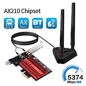 WiFi 6E AX210 (AXE5400) PCIe WiFi Card for Gaming PC Tri-Band PCIe Wireless Adapter for Desktop with High Speed Extended Pro Base Dual Antennas Bluetooth 5.3(USB Port),MU-MIMO, OFDMA for Win 11/10