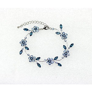 Faship Gorgeous Navy Blue Rhinestone Crystal Floral Bracelet - Navy Blue/Matching Bracelet