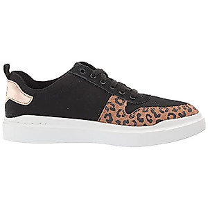 Cole Haan Women's Grandpro Rally Canvas Court Sneaker, Black/Printed Leopard/Rose Gold/Optic White Outsole, 6