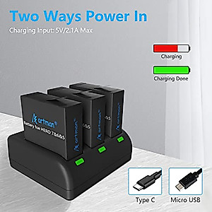 Artman Hero 7/6/5 Battery 1480mAh 3-Pack and 3-Channel LED USB Hero 7 Charger Compatible with Gopro Hero 7 Black,Hero 6 Black,Hero 5 Black,Hero 2018(Not for Silver or White)