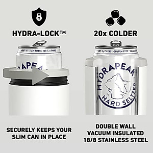 Hydrapeak 4-in-1 Insulated Bottle and Can Cooler - Fits 12 oz Slim Cans, Standard 12 oz Cans, and 12oz Beer Bottles | Stainless Steel Double Wall Vacuum Insulated Universal Can Cooler (White)