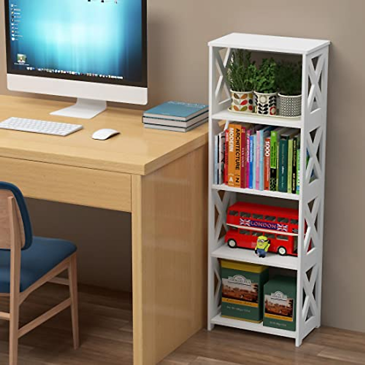 Rerii Bookcase, 5 Tier Small Bookshelf Kids Open Shelves, Standing Book Storage Case Shelf Display Rack Table for Bathroom Living Room Bedroom Office, White