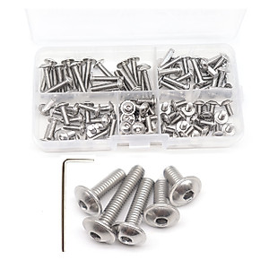 cSeao 100pcs Flanged Button Head Socket Cap M4 Screws Kit, M4x8mm/ 10mm/ 12mm/ 15mm/ 20mm, 304 Stainless Steel 18-8, Allen Socket Drive, Bright Finish, Fully Machine Threaded