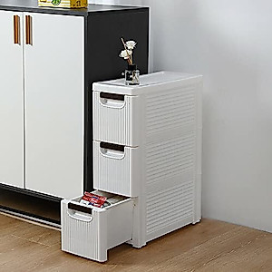 MAXCBD Nightstand Bedside Table Drawer Cabinet Bedroom 3 Tiers Drawers Rolling Cart Organizer Slim Design for Space-Saving Storage Tower Dresser