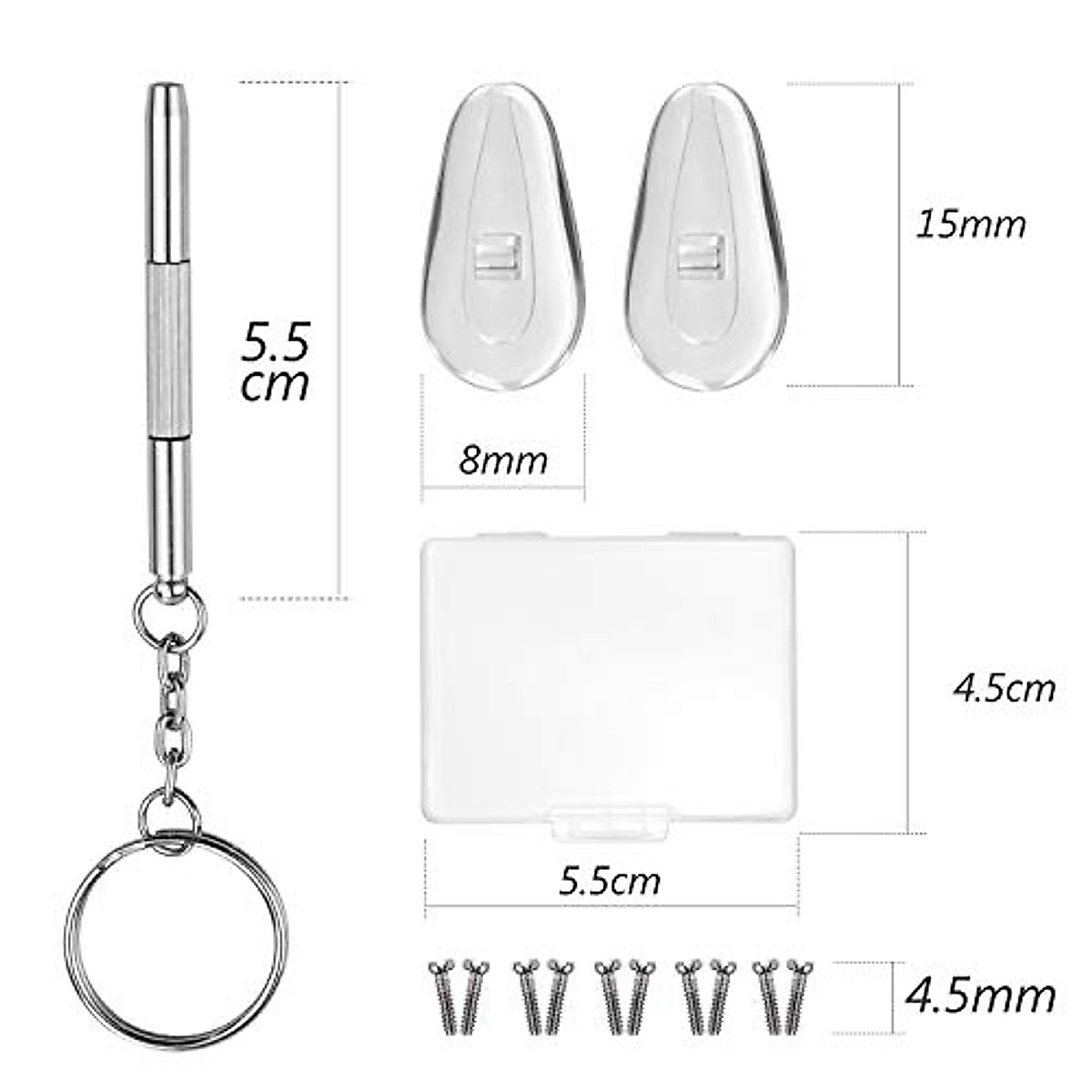 YR 15mm Soft Silicone Air Chamber Eyeglass Nose Pads, Eyeglass Repair Kit, Glasses Screws And Micro Screwdriver, 5 Pairs Of Screw-in 15mm Air Bag Glasses Nose Pad Set