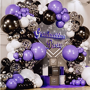 ALL-IN-1 Purple and Black White Balloons Garland & Arch Kit – Small and Large White Purple and Black Balloons – Party Decorations for Graduations, Birthdays, Retirement, Halloween – Wednesday