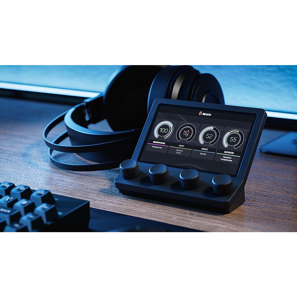 BEACN Mix USB C Audio Controller | Windows and MacOS Audio Mixer for Gaming or Work| 4-Channel Audio Control with 5" Full-Color Display & Precision Knobs | Drag-and-Drop Customization (Dark)