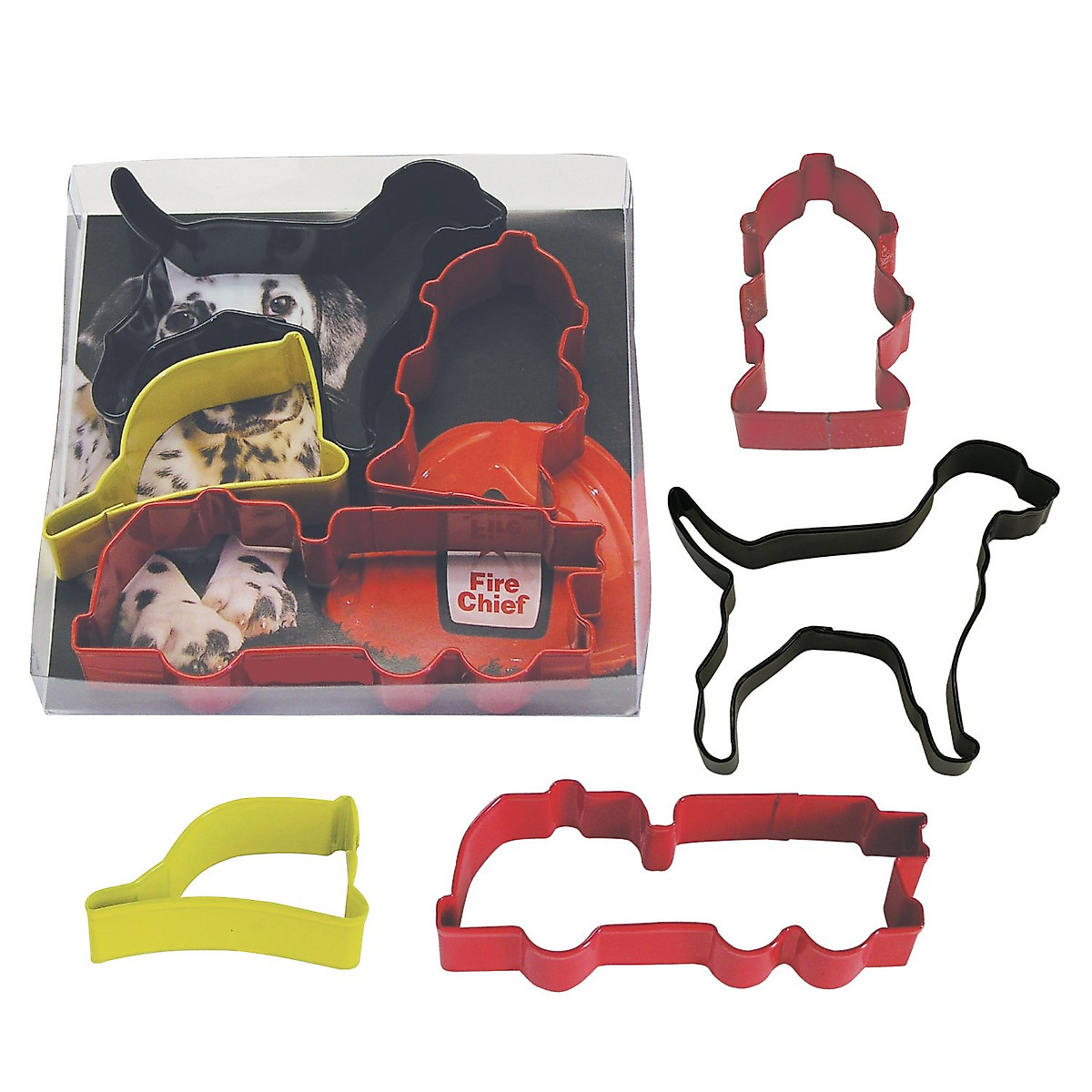 R&M International Fire Truck Cookie Cutters, Dog, Hydrant, Helmet and Truck, 4-Piece Set