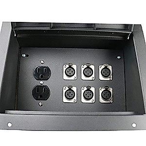 Pro Audio Stage Recessed Floor Box with 110v Electric and XLR Connections (6 XLR, Pre Wired)