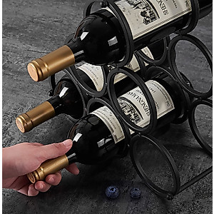 Black Modern Wire Rustic Counter Wine Rack Countertop Table,Metal Wine Rack Inserts for Cabinet Rustic 6 Bottles Wine Storage Holder