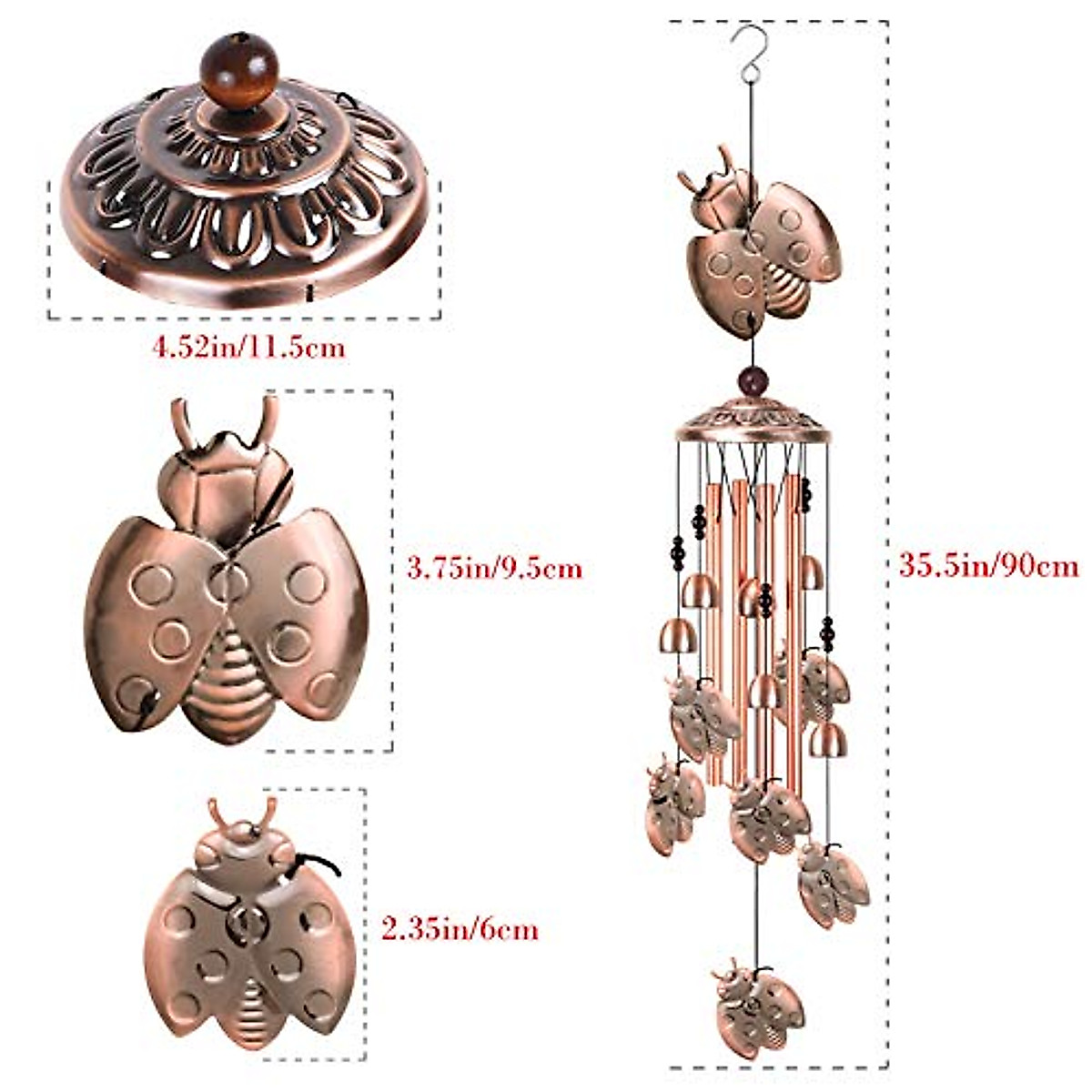 ME9UE Ladybug Wind Chimes Outdoor, Insect Chime Decor, Portable Mobile Insect Wind Chime, Wind Chime with 7 Ladybugs for Home, Yard, Patio, Garden Decoration, Valentines Gift, Festival Gift for Mom