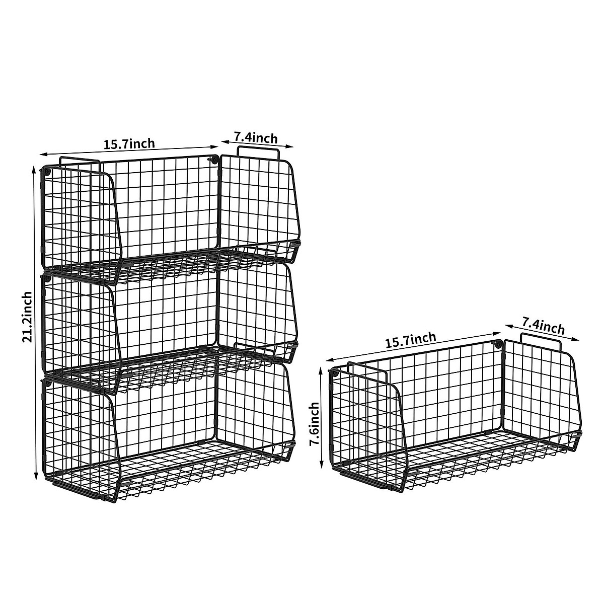 X-cosrack Stackable Pantry Baskets Household Food Storage Organizer with Handles 3 Pack-15.7 Wide, Foldable Snack Rack Stand with Open Front Stacking Farmhouse Bins for Countertop Cabinets Kitchen