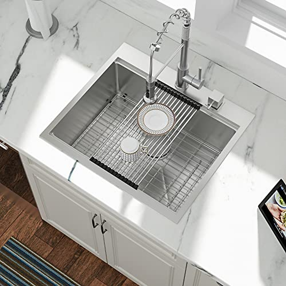 25 Drop Laundry Sink Workstation - Sarlai 25x22 Kitchen Sink Stainless Steel 16 Gauge Top Mount Drop In Overmount Deep Single Bowl Laundry Utility Sink Basin
