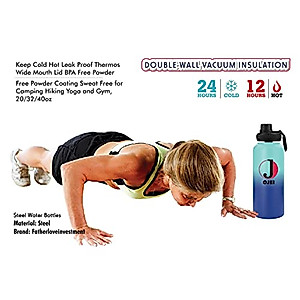 OJEI Stainless Steel Vacuum Insulated Water Bottle With Paracord Handle for Sports w/lid (Sky Blue / Navy Blue, 24oz)