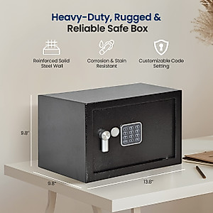 Serene Life Home Security Electronic Lock Box - Safe with Mechanical Override, Digital Combination Lock Safe, LED Low Battery Indicator, Includes Mounting Bolts, Keys & (4) x ‘AA’ Batteries SLSFE15