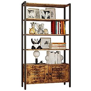 IRONCK Bookshelf and Bookcase with Door and 4 Shelves, 31.5" Wide Bookshelves with Wheels, Standing Storage Cabinet Shelf for Living Room, Home Office, Bedroom, Washroom, Vintage Brown