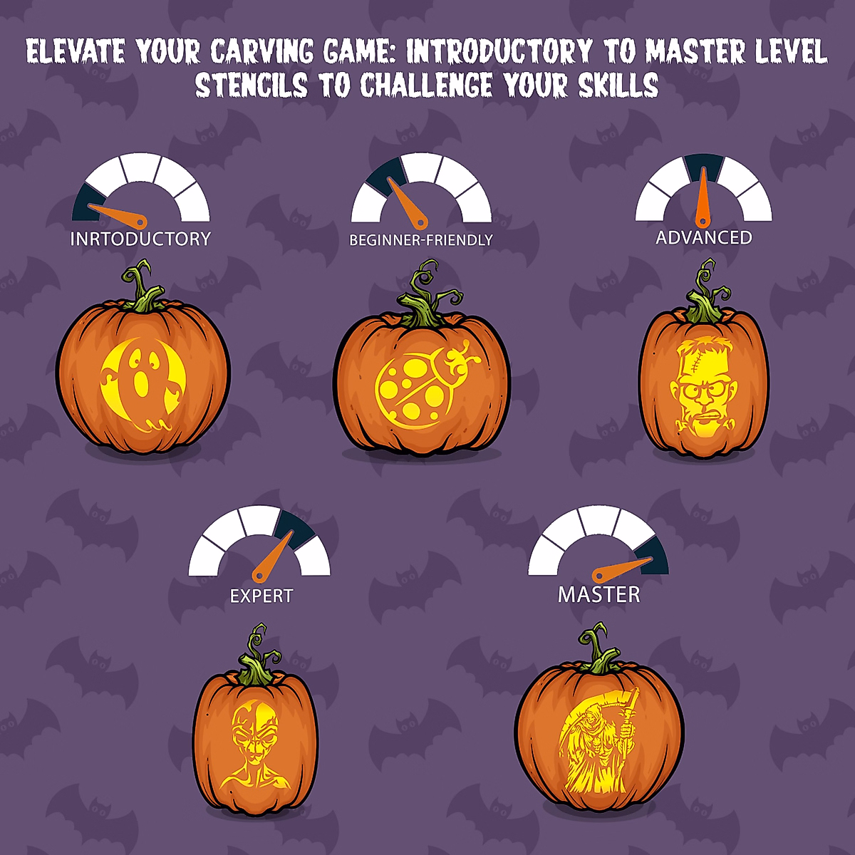 Halloween PumpKin Carving Party Kit – 8 Pcs Knives, Scoops, DIY Stencil Sheets, Gut Buckets & Table Cover – Heavy Duty Pumpkin Carving Kit for Halloween Door Decorations – Designed for 8 people