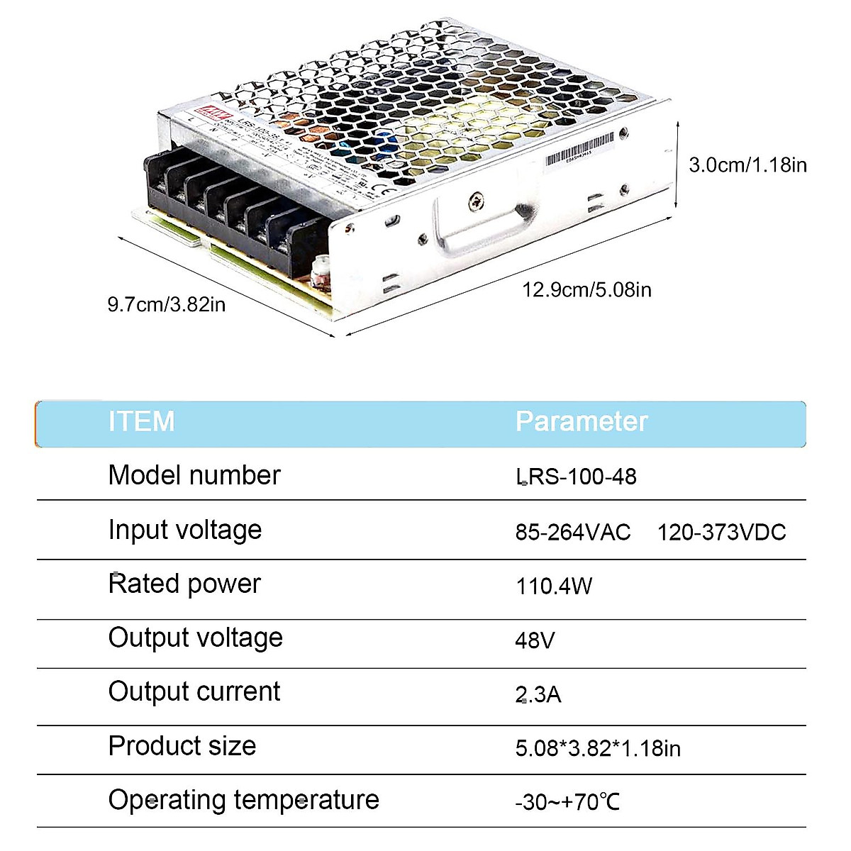 DrapeMania LRS-100-15 15V 6.7A 100W Single Output Switching Power Supply - 88.5% Efficiency, 85-264VAC Wide Input, Ultra Slim 1U, Reliable for Industrial Applications, Automation Systems