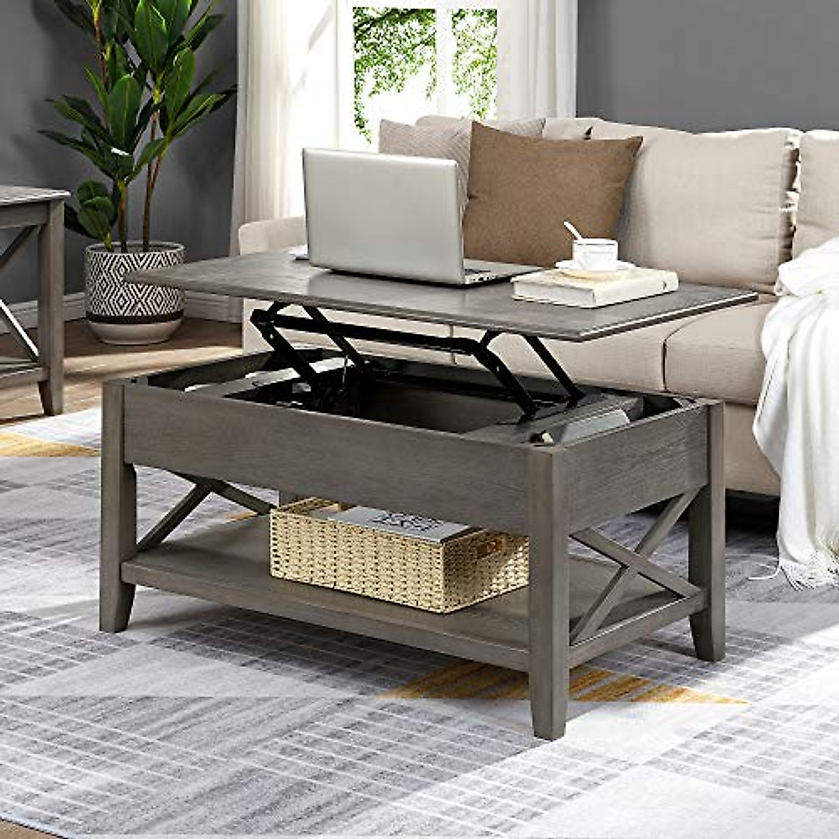 FirsTime & Co. Gray Allendale Lift Top Coffee Table for Living Room, Home Office, Wood, 39 x 19 x 21.5 inches