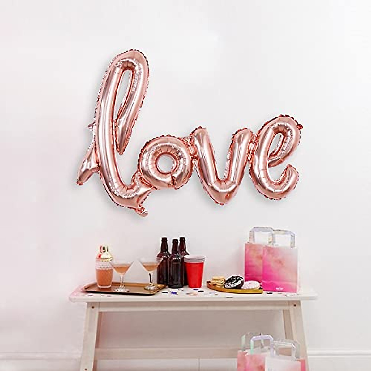 Large Rose Gold LOVE Foil Balloons Banner,42 Inch Mylar Foil Letters Balloons Reusable Material for Romantic Valentine's Day Wedding Bridal Shower Anniversary Engagement Party Decorations