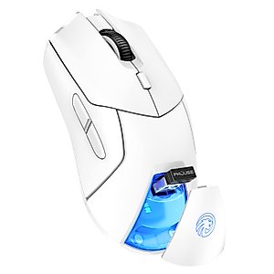 FMOUSE Wireless Gaming Mouse, 4000 DPI, USB C Rechargeable, Ergonomic Responsive Bluetooth Mice with Forward/Backward Side Keys, for Computer/Laptop (White)