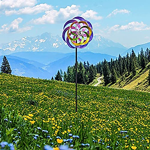 Fawgold 57 Inch Solar Wind Spinners with Metal Garden Stake, Outdoor Wind Catcher with Solar Powered Glass Ball for Yard Patio Lawn Garden Decorations