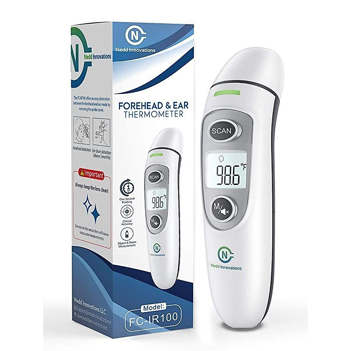 Infrared Thermometer for Adults | Forehead and Ear Infrared Thermometer | NEDD Innovations Digital Temporal Fever Forehead Thermometer for Adults, Baby, Kids, Indoor and Outdoor USA Based Company
