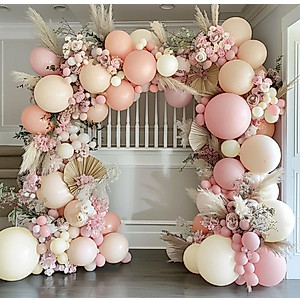 Pink White Balloon Garland Double Stuffed Baby Pink Blush Balloons Pastel Pink Cream Beige Balloons Light Pink Ivory Balloon Arch Kit for Boho Birthday Baby Shower Wedding Bridal Party Decor