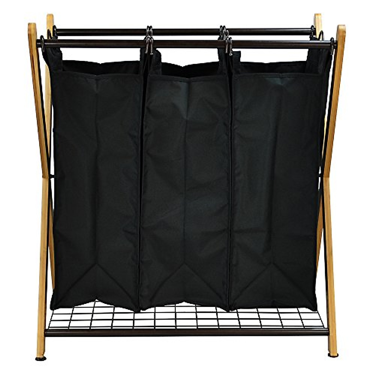 Oceanstar XBS1484 Bamboo 3-Bag Laundry Sorter Black, 29.75 in. H x 19.10 in. W x 27 in.