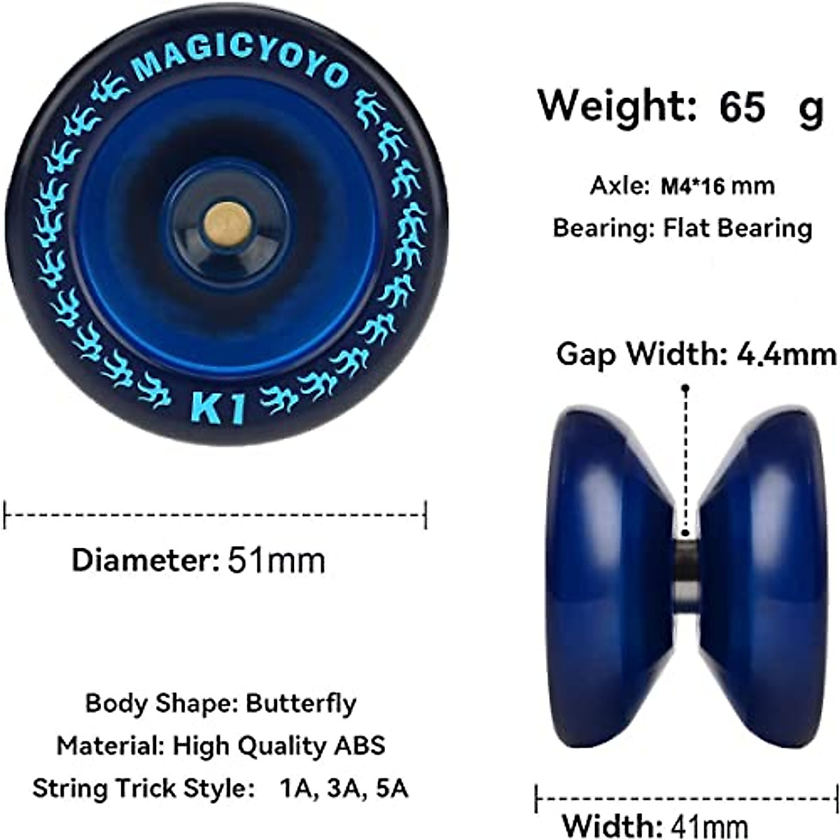 MAGICYOYO K1 Yoyo Professional Responsive for Kids Teens Adults with 5 Yoyos Strings+ Bag+ Yo Yo Glove+ Yo-yos Hubstacks Kit, Beginners to Advanced Yo-yo Plastic, Navy Blue