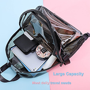 TABITORA Clear Backpack Water Proof Transparent Backpack Large Bookbag with Reinforced Strap for College Workplace Black