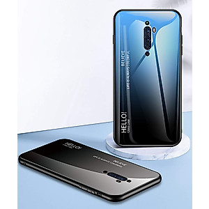 LUSHENG Case for Oppo Reno 2 Z/F, Gradient Color Tempered Glass Back Shell Soft TPU Edge Cover Phone Case, for Oppo Reno 2 Z/F (6.5") - Blue+Black