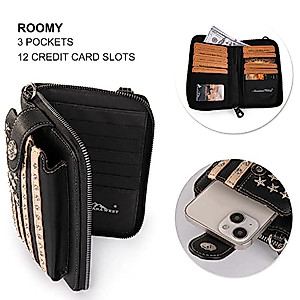 Montana West Women's Patriotic Studded Tote Satchel Handbags Concealed Carry Purse Crossbody Bags Black MBB-US04-183BK