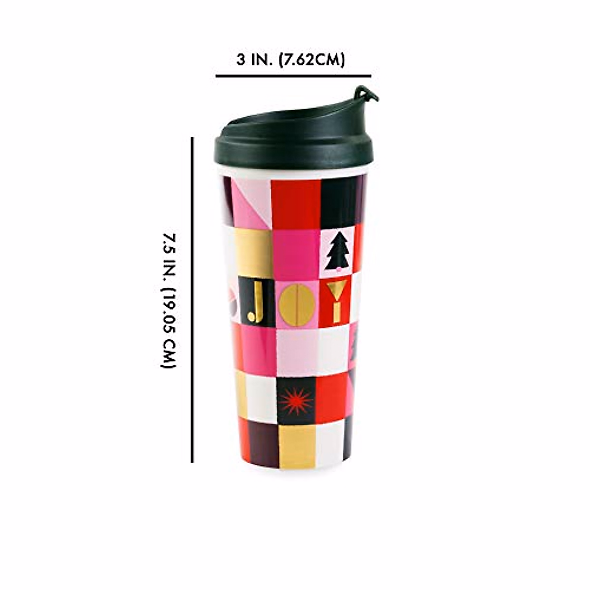 Kate Spade New York 16 Ounce Insulated Travel Mug, Holiday Themed Double Wall Thermal Tumbler for Coffee/Tea, Joy