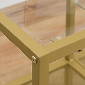 HOOBRO TV Stand with LED Lights and Power Outlets for TVs up to 65", Modern 55 Inch Tempered Glass TV Console Table with Open Shelves, Media Entertainment Center for Living Room, Gold GD145UDS01