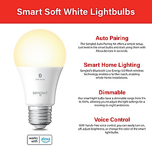 Sengled Smart Bulb, Bluetooth Mesh, Work with Alexa Only, A19 Dimmable E26, 60W Equivalent Soft White 800LM, Certified for Humans Device, 1 Pack